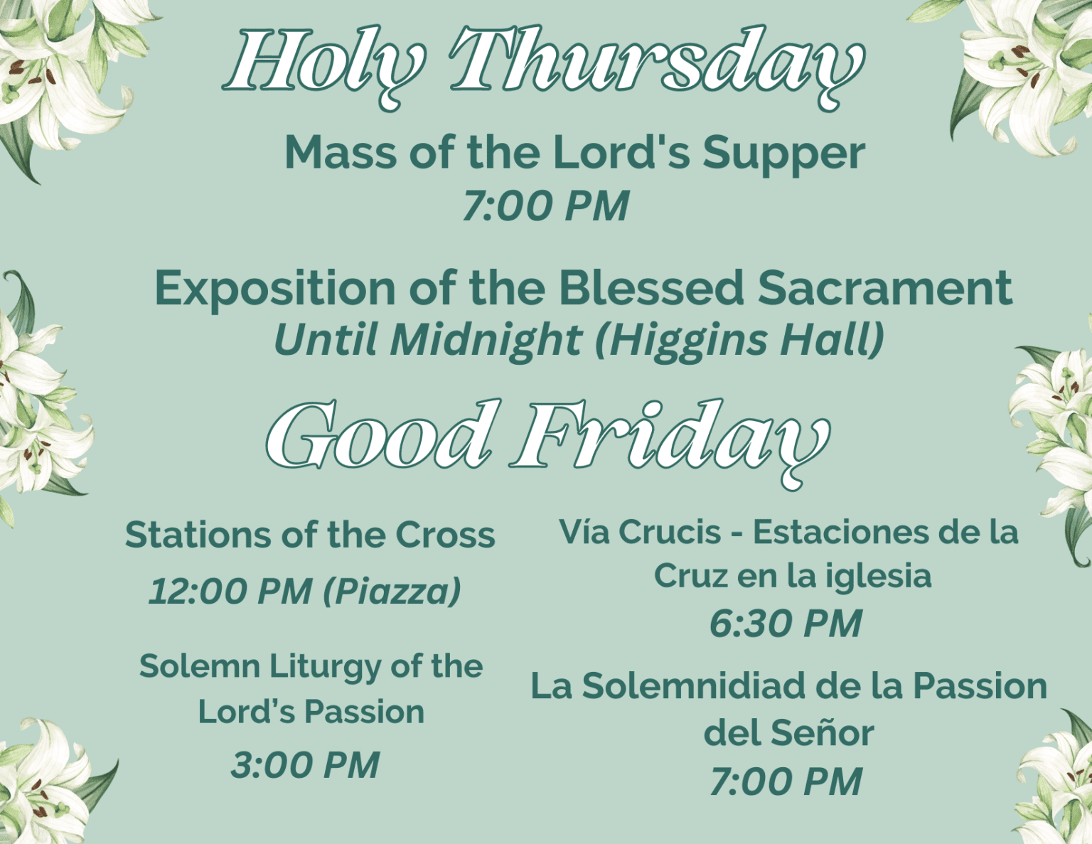 Holy Week & Easter Schedule 2024 – St. Lawrence Catholic Church